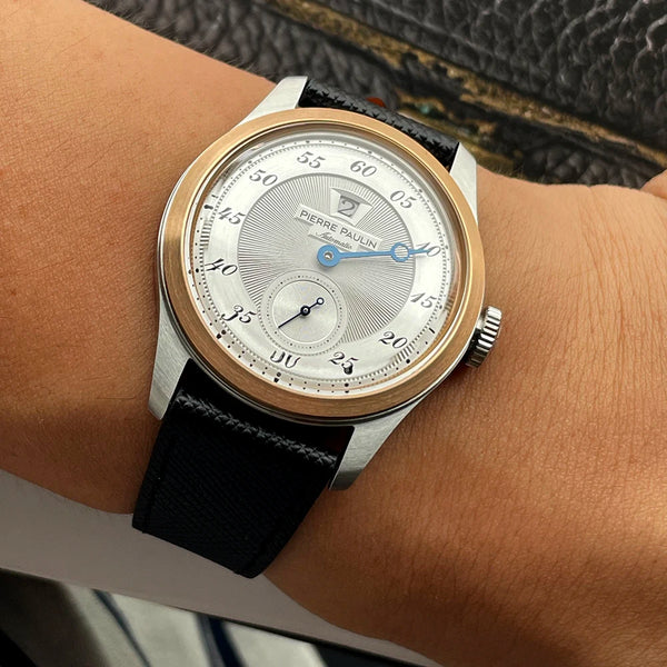 Pierre Paulin Jumping Hour Men Watch Bronze Bezel Salmon Dial Automatic ...
